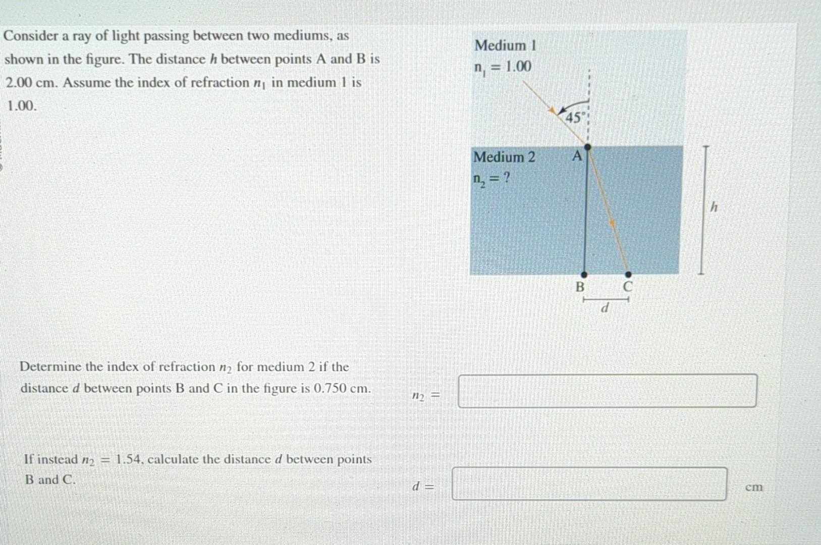 Solved Consider a ray of light passing between two mediums, | Chegg.com
