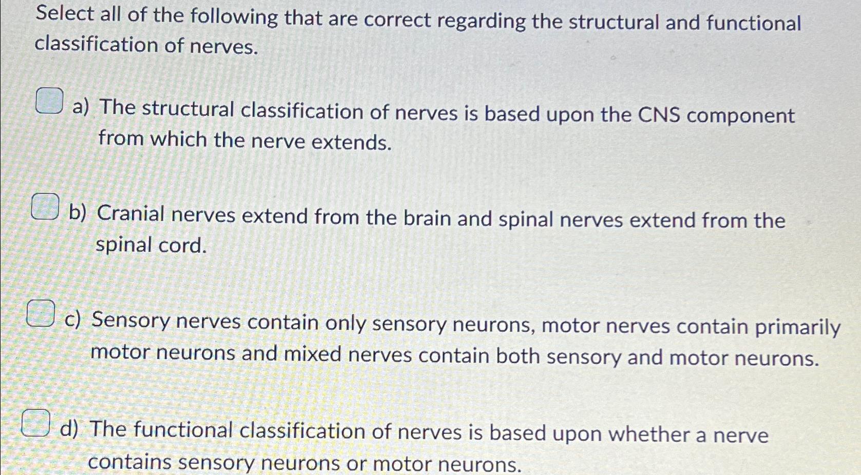 Solved Select All Of The Following That Are Correct