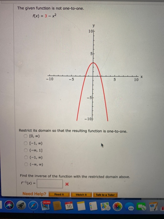 Solved The given function is not one-to-one. f(x) = 3 - x² | Chegg.com