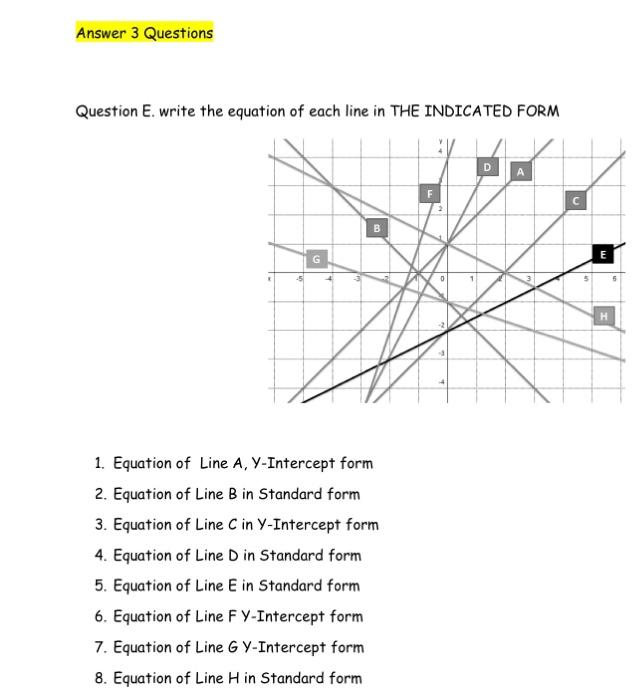 Solved Question E. write the equation of each line in THE | Chegg.com