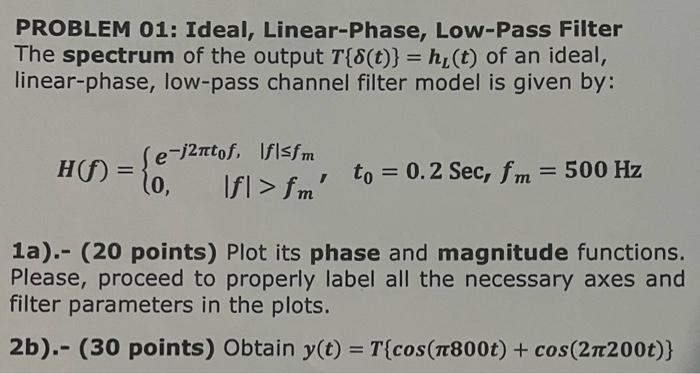 Solved PROBLEM 01: Ideal, Linear-Phase, Low-Pass Filter The | Chegg.com