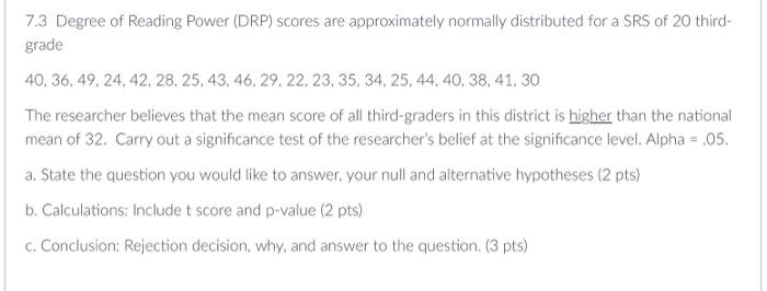 Solved 7.3 Degree of Reading Power (DRP) scores are | Chegg.com
