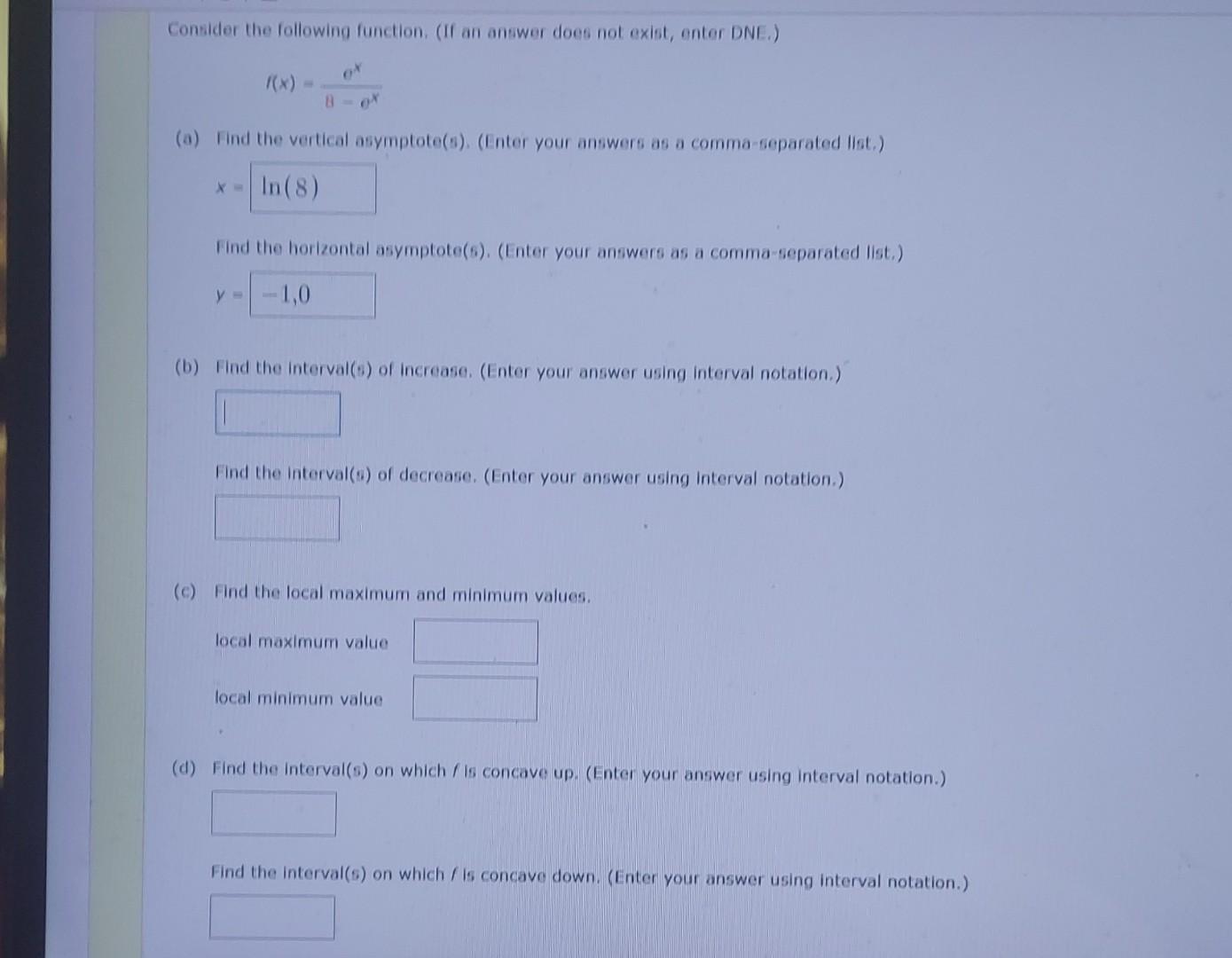 Solved Consider the following function. (If an answer does | Chegg.com