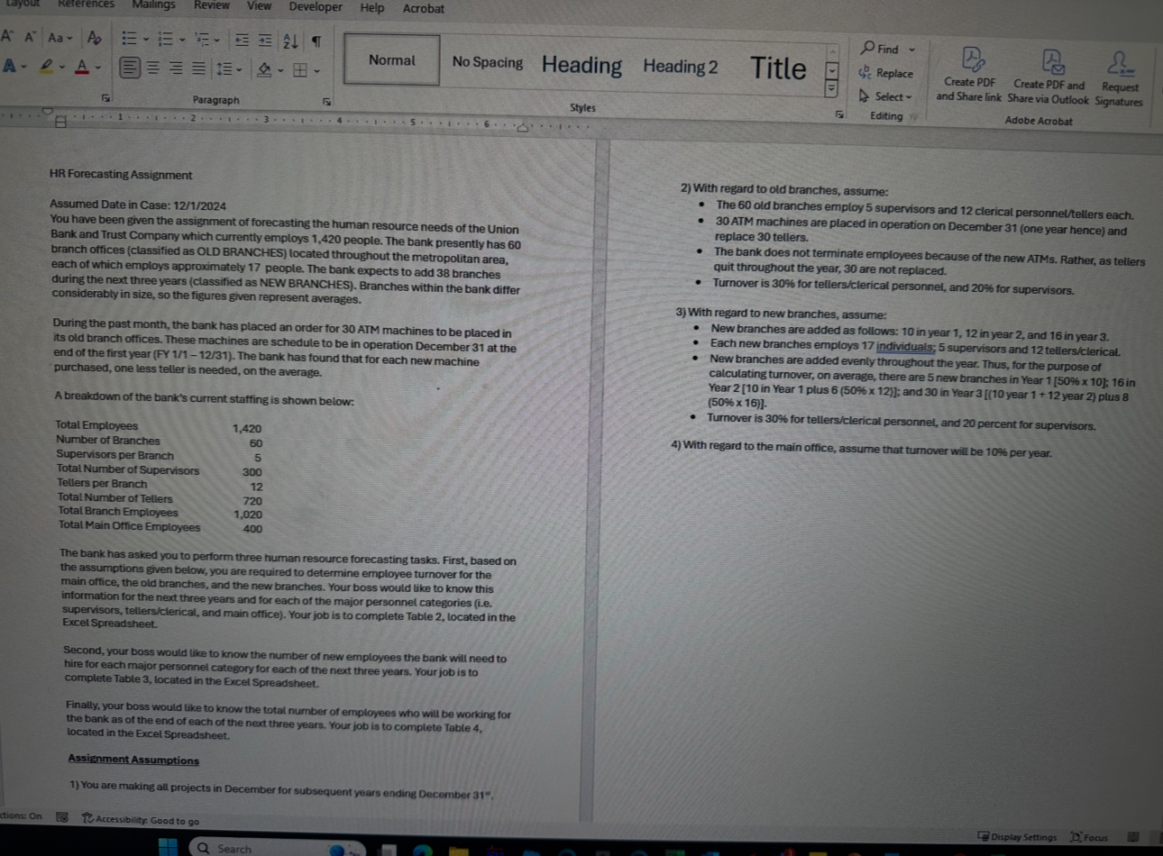 Solved HR Forecasting AssignmentAssumed Date in Case: | Chegg.com