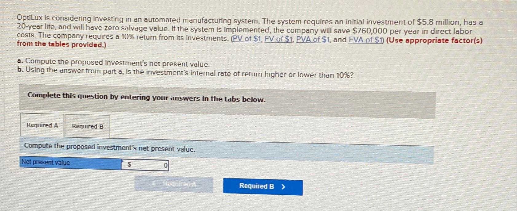 Solved Optilux is considering investing in an automated | Chegg.com