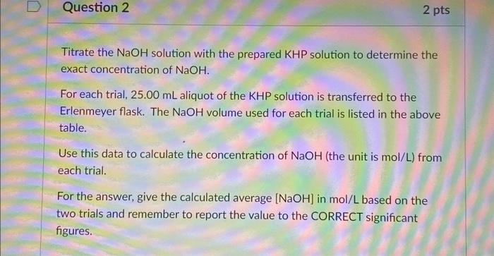 Solved Mass KHP: KHP titrations Trial 1 2 HCI titrations | Chegg.com