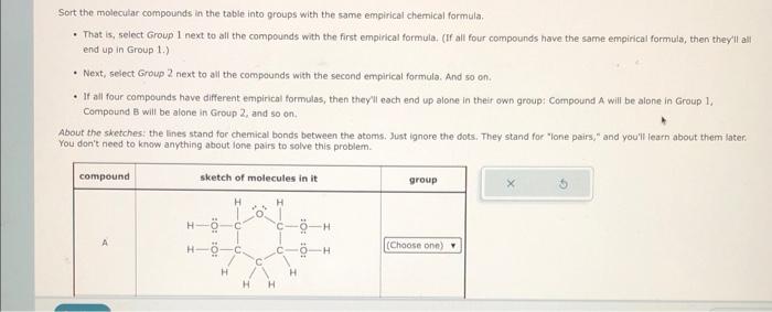 Solved Sort the molecular compounds in the table into groups | Chegg.com