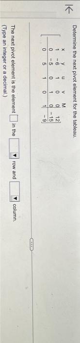 Solved Determine the next pivot element for the tableau. | Chegg.com