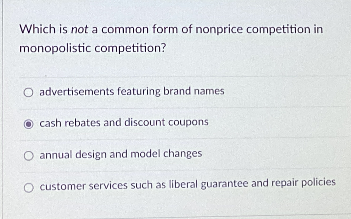 Solved Which is not a common form of nonprice competition in | Chegg.com