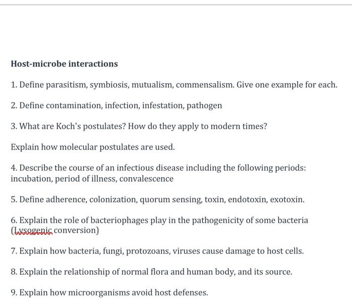 Solved Host-microbe interactions 1. Define parasitism, | Chegg.com