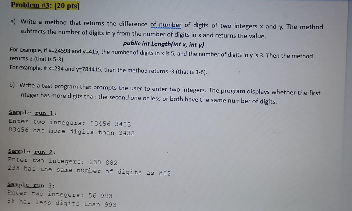 Solved Problem 3 20 Pts] A Write A Method That Returns