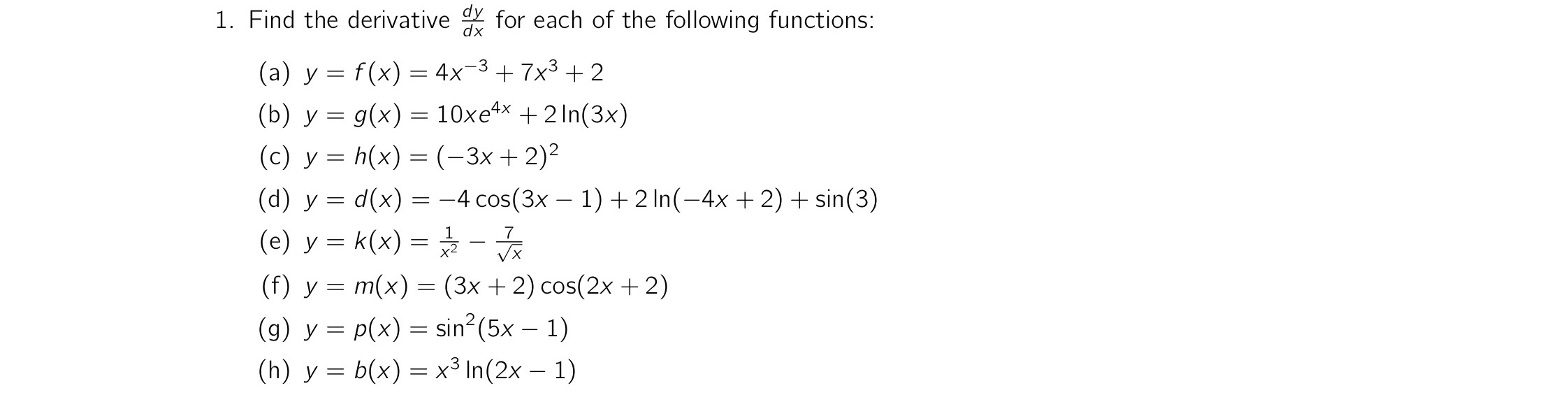 Solved Find the derivative dydx ﻿for each of the following | Chegg.com
