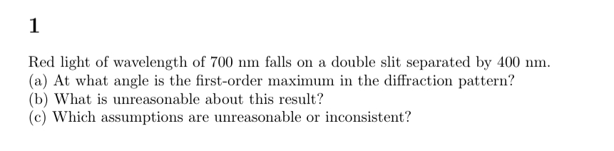 Solved Red light of wavelength of 700nm ﻿falls on a double | Chegg.com