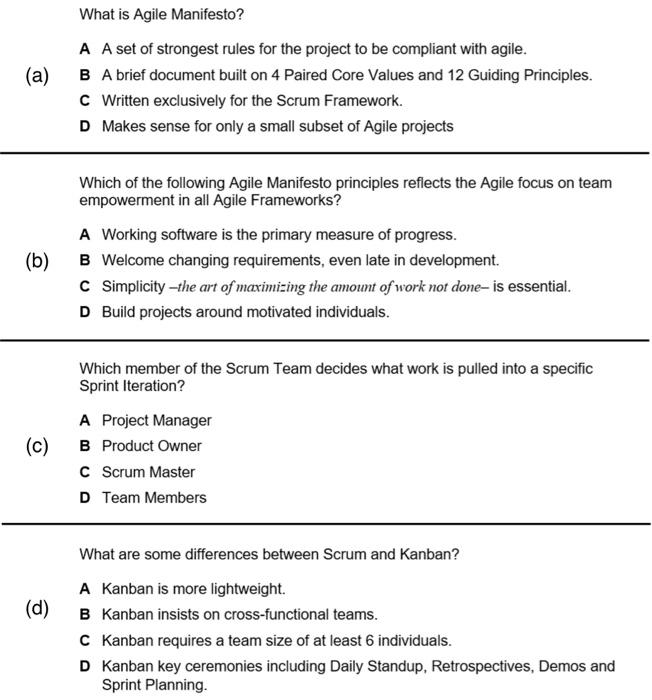 Solved What is Agile Manifesto? A A set of strongest rules | Chegg.com