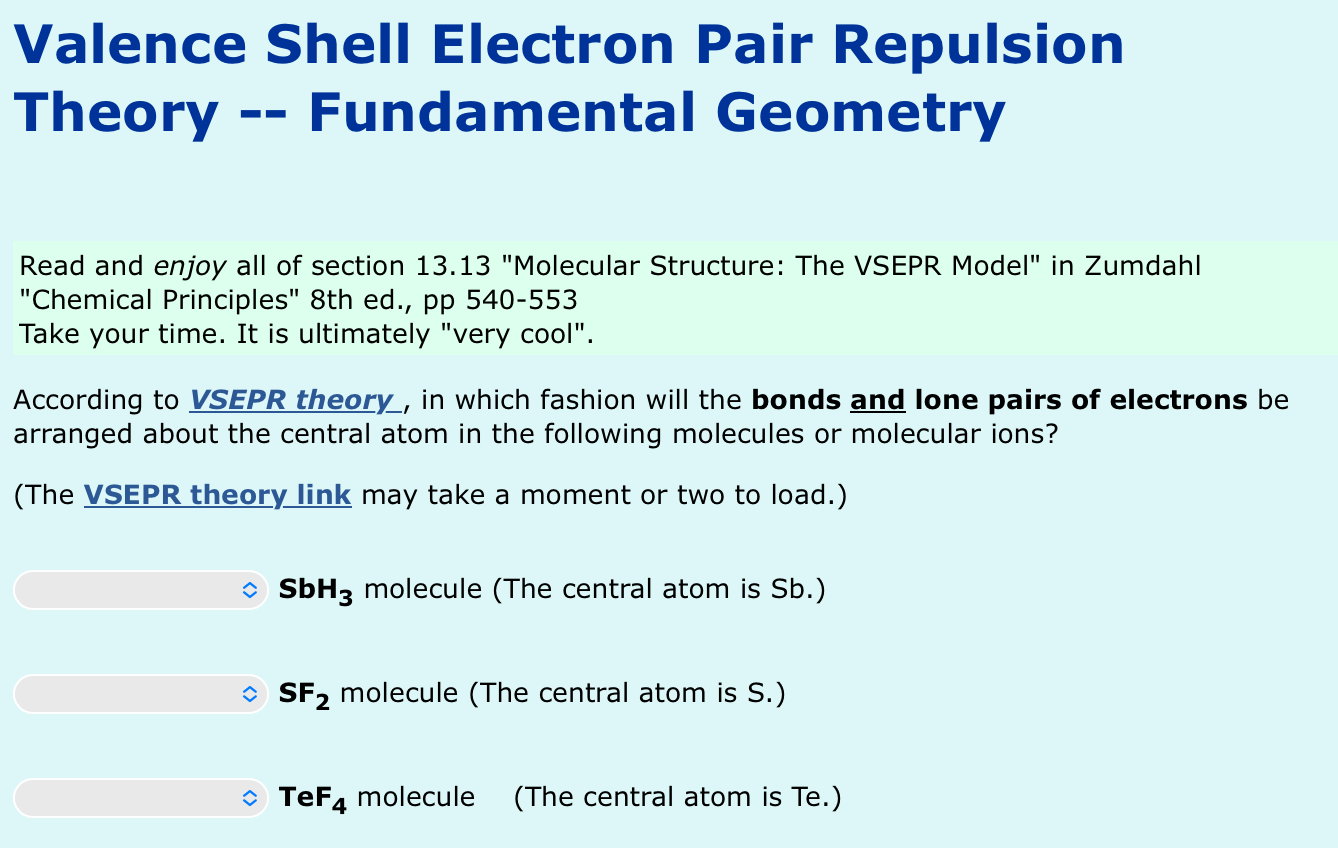 Solved Valence Shell Electron Pair RepulsionTheory -- | Chegg.com