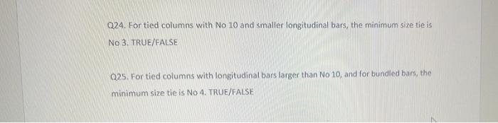 Solved Q24. For tied columns with No 10 and smaller | Chegg.com