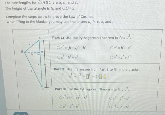 Solved The side lengths for ABC are a,b, and c. The height | Chegg.com