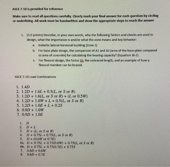 ASCE 7-10 is provided for reference Make sure to read | Chegg.com
