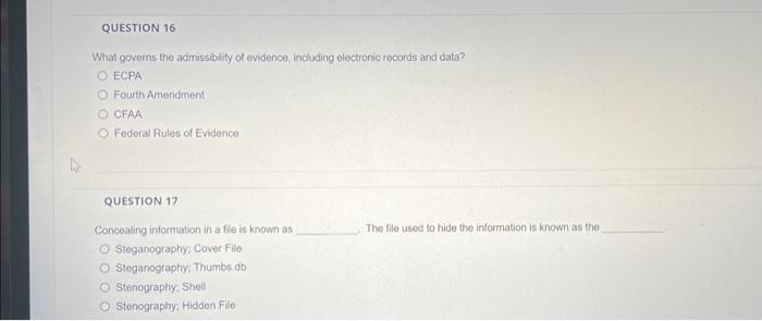 Solved What governs the admissibility of evidence, Including | Chegg.com