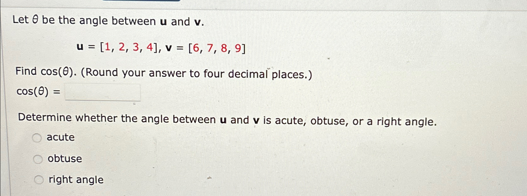 Solved Let θ ﻿be the angle between u ﻿and | Chegg.com
