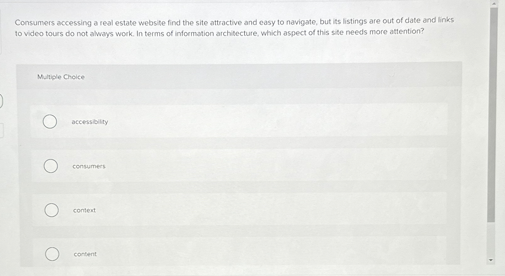 Solved Consumers accessing a real estate website find the | Chegg.com