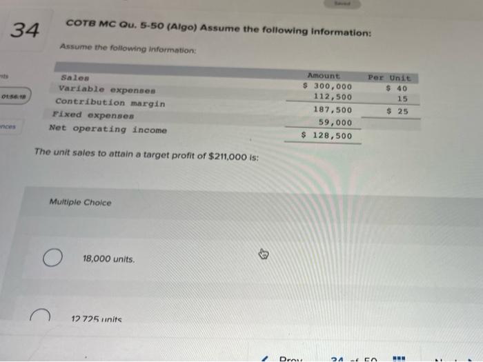 Solved COTB MC Qu, 5.50 (Algo) Assume the following | Chegg.com