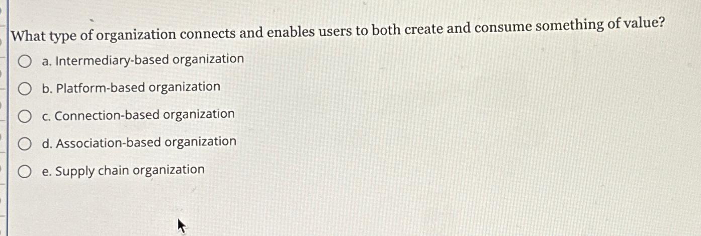 Solved What type of organization connects and enables users | Chegg.com