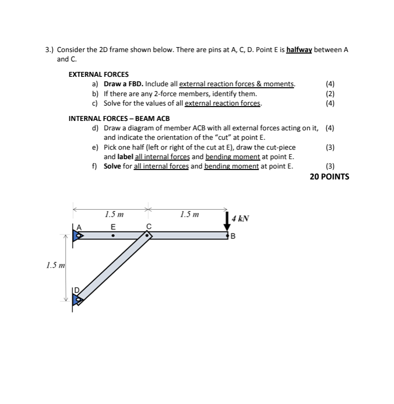 Solved 3.) ﻿Consider the 2D frame shown below. There are | Chegg.com