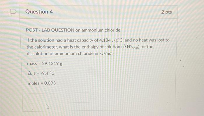 Solved POST - LAB QUESTION on ammonium chloride If the | Chegg.com