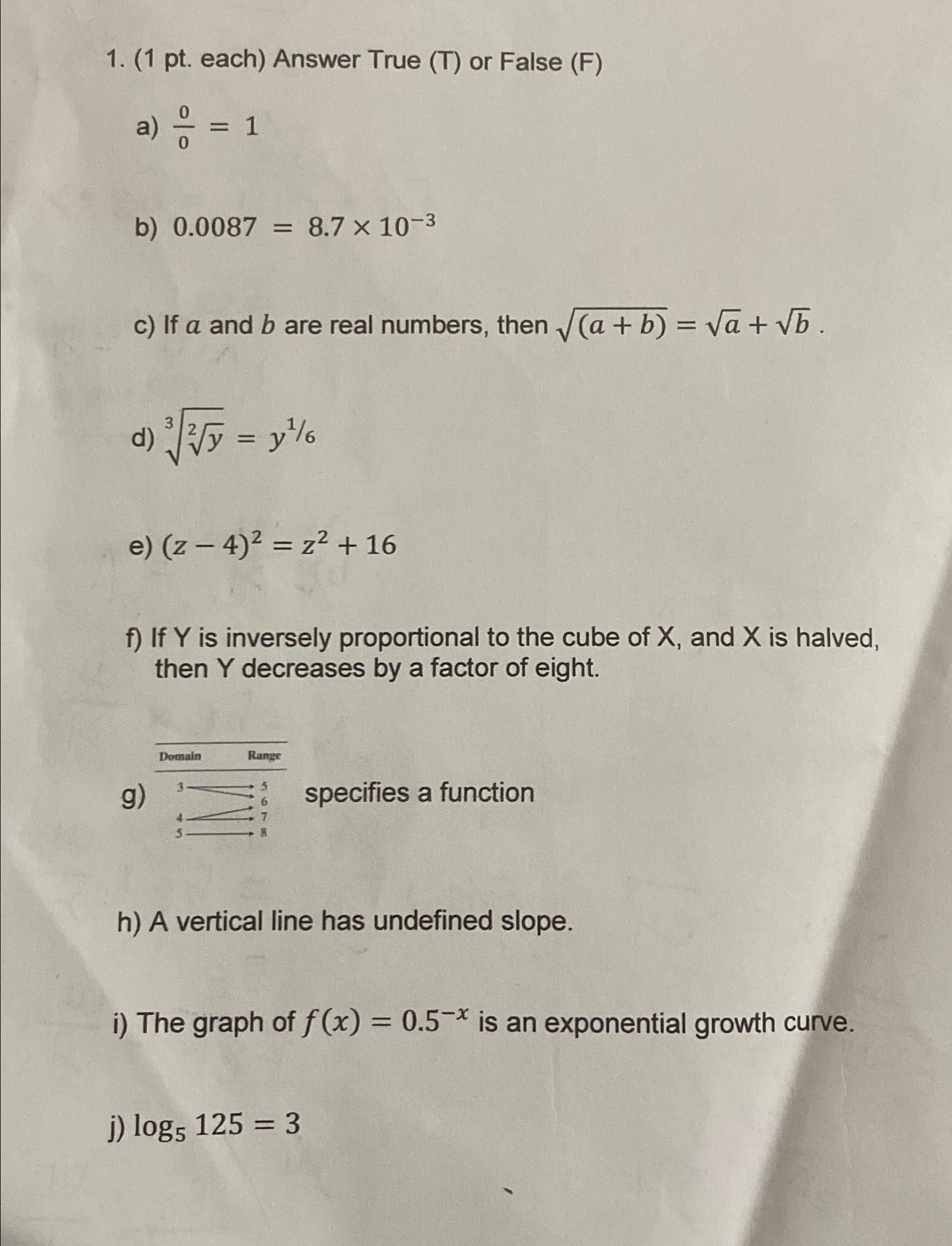 Solved (1 ﻿pt. ﻿each) ﻿Answer True ( T ) ﻿or False | Chegg.com
