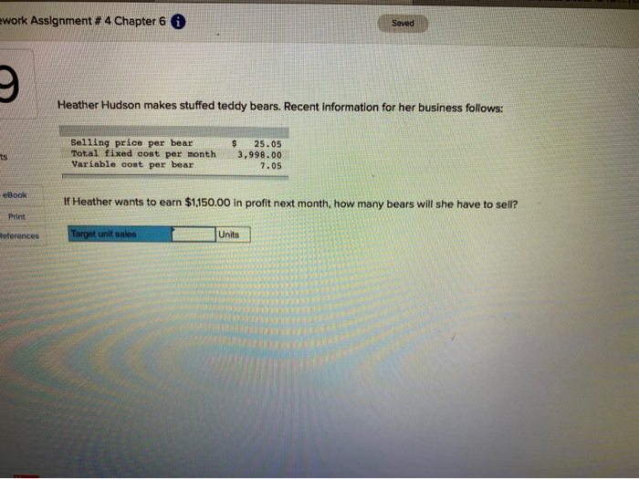 Solved ework Assignment # 4 Chapter 6 Saved U Heather Hudson | Chegg.com