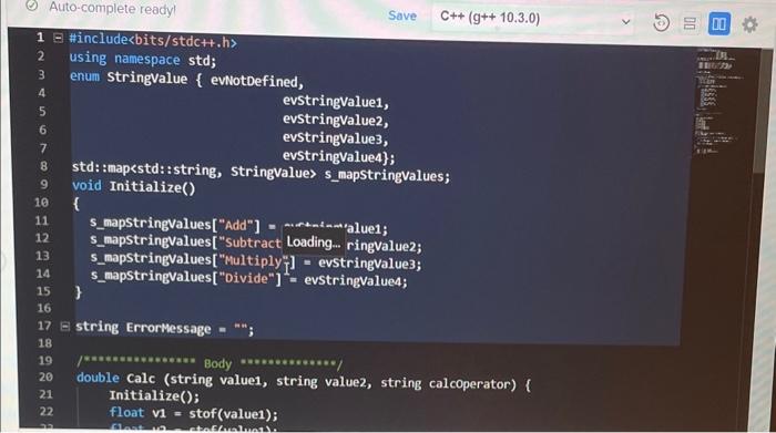 Solved The following program insplements a basic calculator | Chegg.com