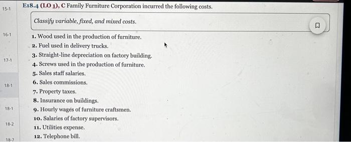 Solved E18.4 (LO 1), C Family Furniture Corporation incurred | Chegg.com