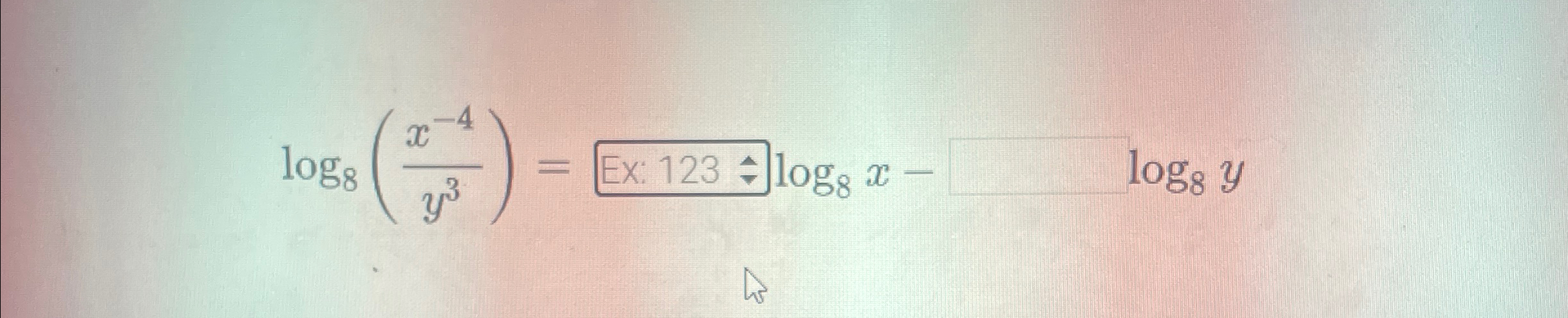 Solved log8(x-4y3)=,log8x-,log8y | Chegg.com