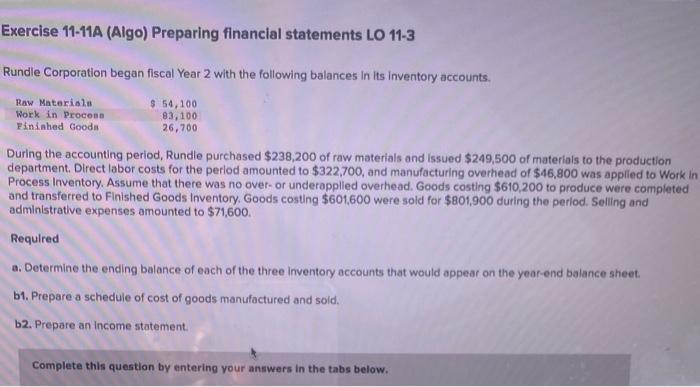 Solved Exercise 11-11A (Algo) Preparing financial statements | Chegg.com