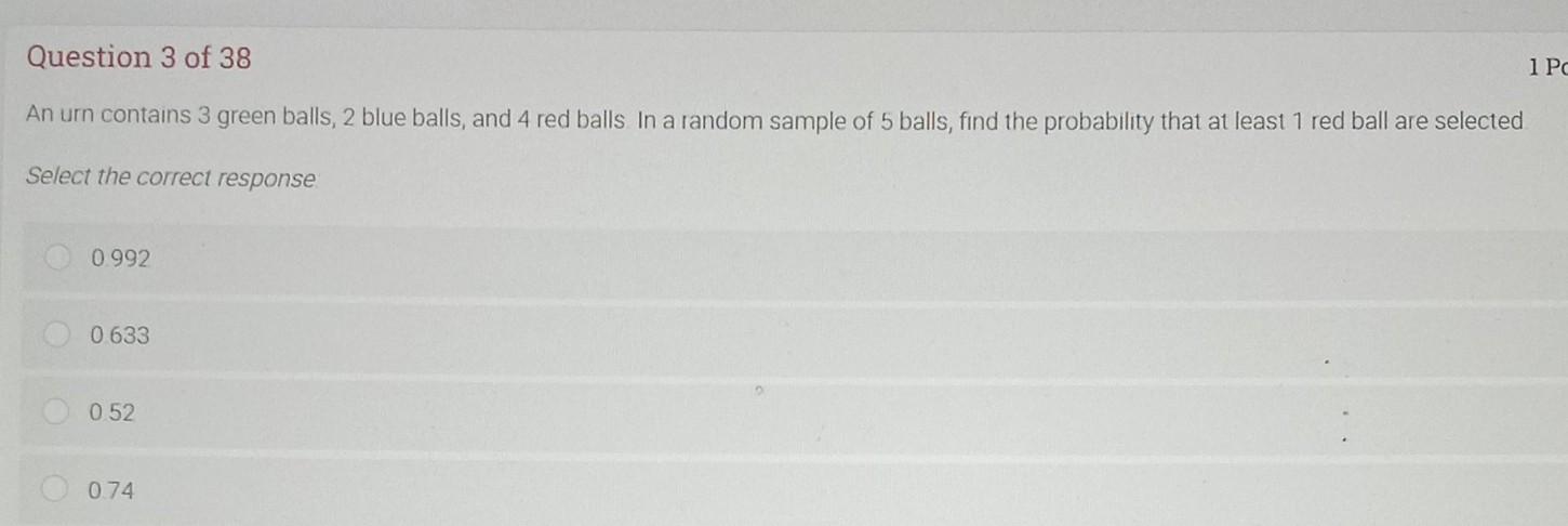 Solved An urn contains 3 green balls, 2 blue balls, and 4 | Chegg.com