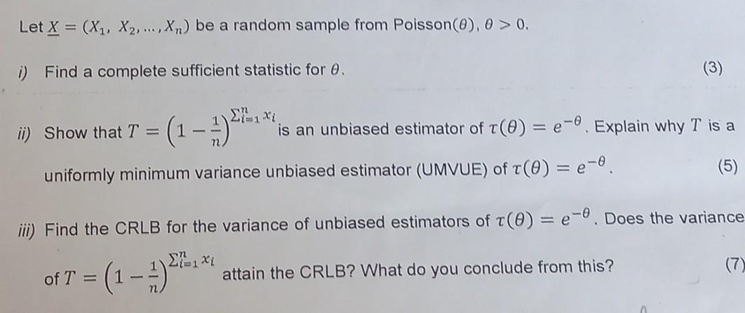 Solved Let X=(X1,X2,…,Xn) be a random sample from Poisson | Chegg.com