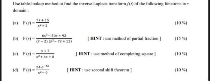 Solved Use table-lookup method to find the inverse Laplace | Chegg.com