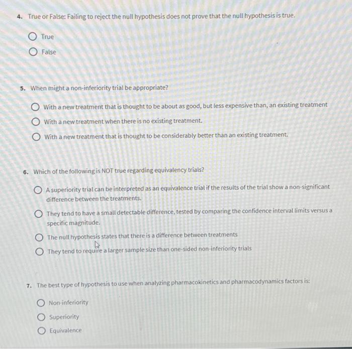 Solved 4. True or False: Failing to reject the null | Chegg.com