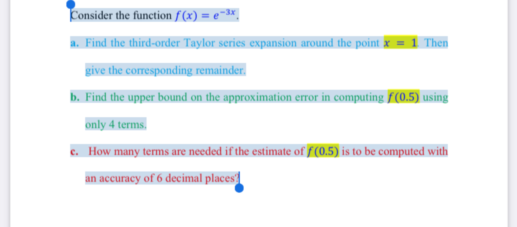 Consider the function f(x)=e-3x.a. ﻿Find the | Chegg.com