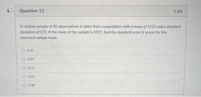 Solved Question 13 A random sample of 40 observations is | Chegg.com