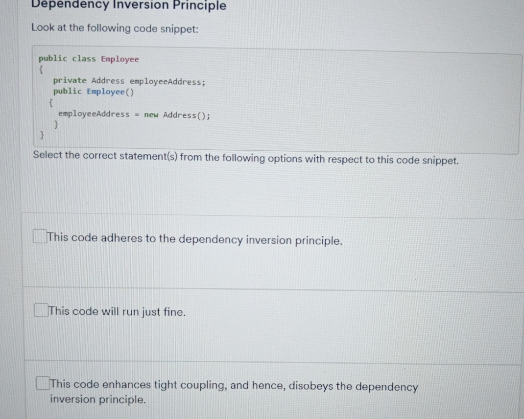 Solved Dependency Inversion PrincipleLook at the following | Chegg.com