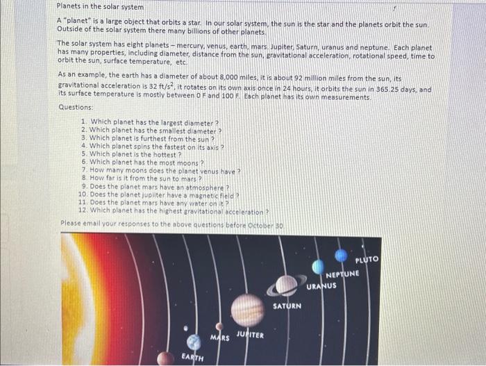 Solved Planets in the solar system A "planet" is a large | Chegg.com