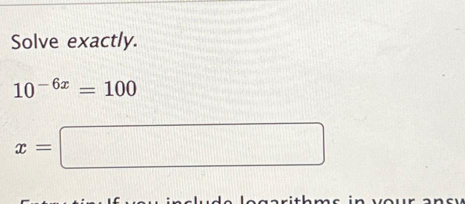 Solved Solve exactly.10-6x=100x= | Chegg.com