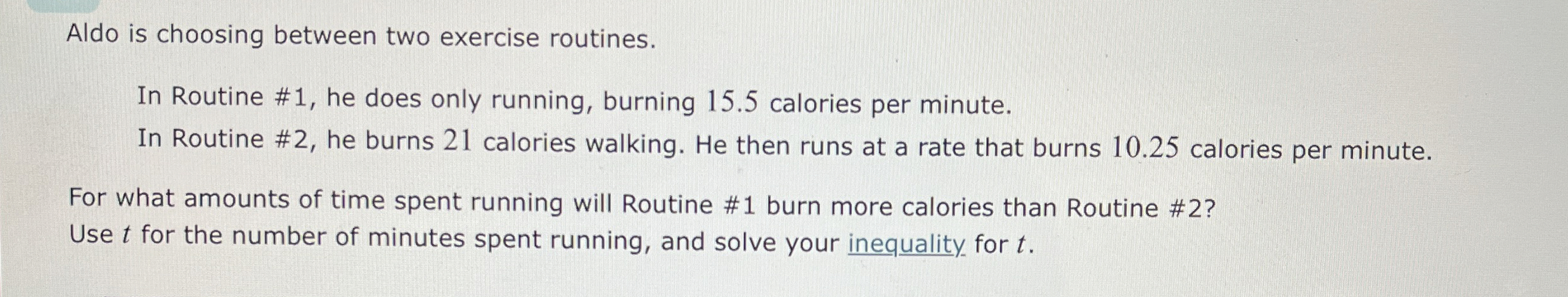 Solved Aldo is choosing between two exercise routines.In | Chegg.com