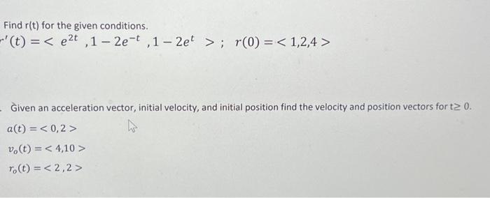Solved Find r(t) for the given conditions. | Chegg.com