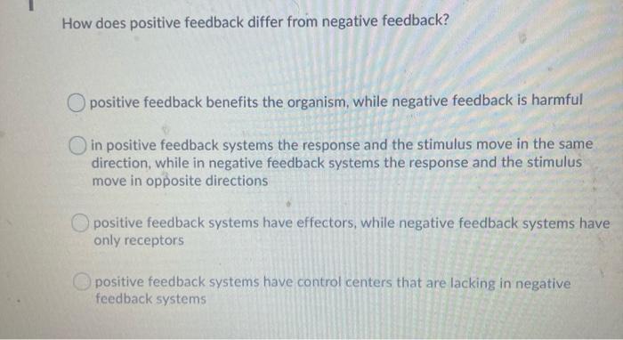 Solved How does positive feedback differ from negative | Chegg.com