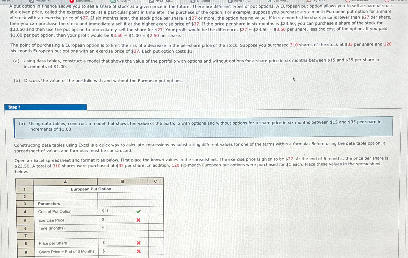 A put option in finance allows you to sell a share of | Chegg.com