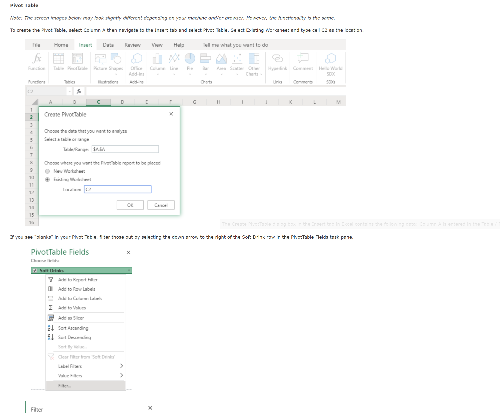 Solved Microsoft Excel Pivot Tables are a quick and | Chegg.com