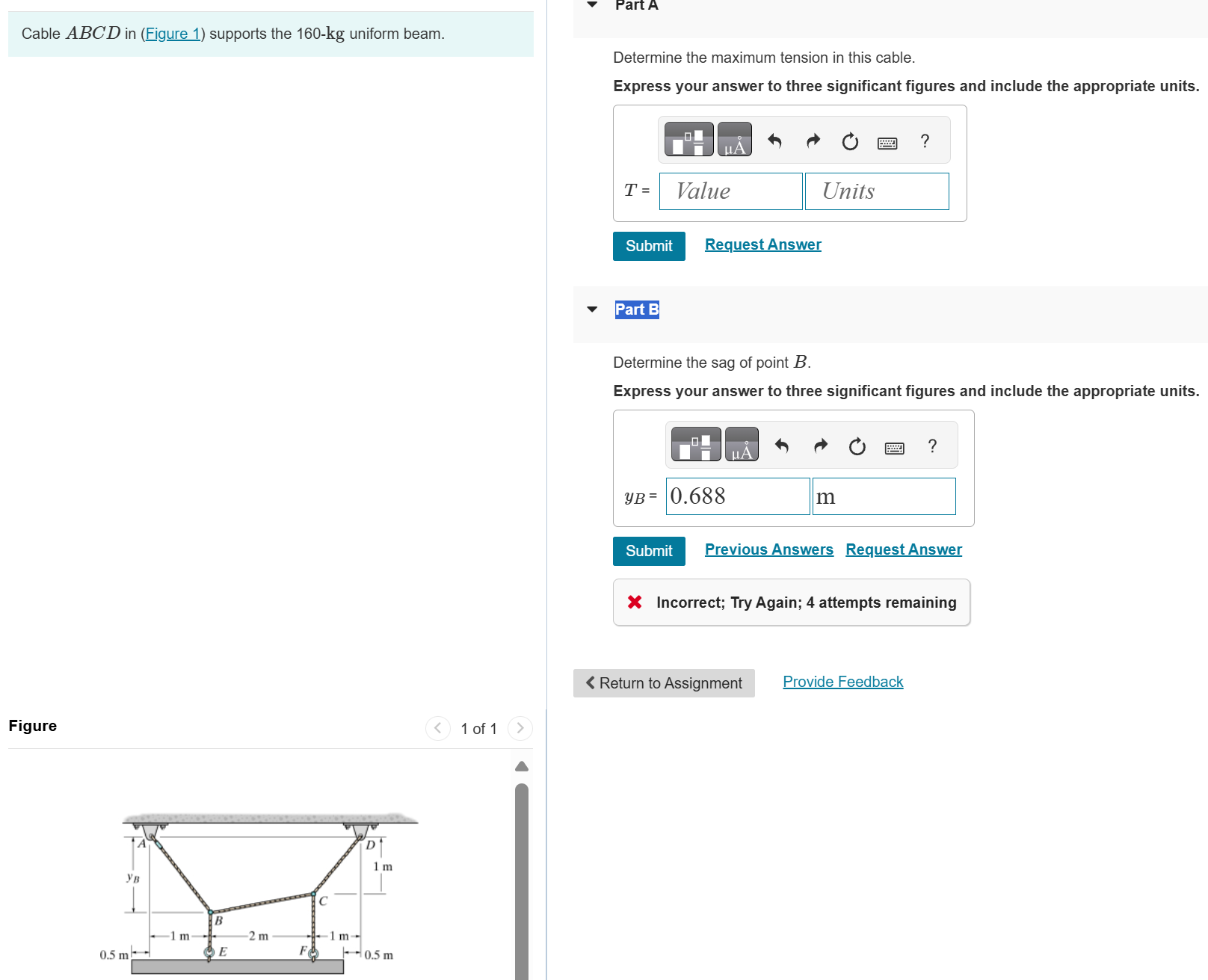 Solved Cable \( ﻿A B C D \) ﻿in (Figure 1) ﻿supports the | Chegg.com